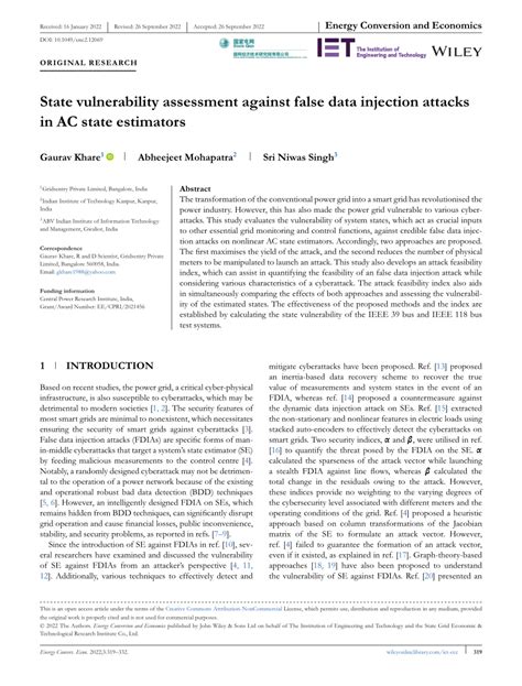 Pdf State Vulnerability Assessment Against False Data Injection