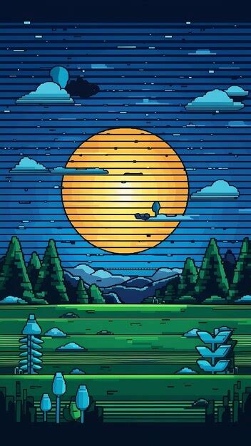8 Bit Graphics Pixels Scene With Nature Premium Ai Generated Image