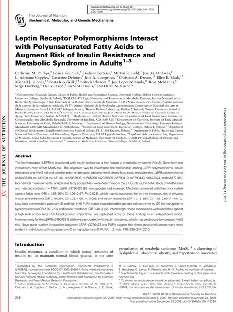Pdf Leptin Receptor Polymorphisms Interact With Polyunsaturated Fatty Acids To Augment Risk Of