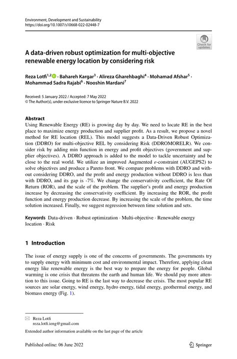 Pdf A Data Driven Robust Optimization For Multi Objective Renewable Energy Location By
