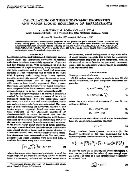 Pdf Thermodynamic Properties Of Refrigerants
