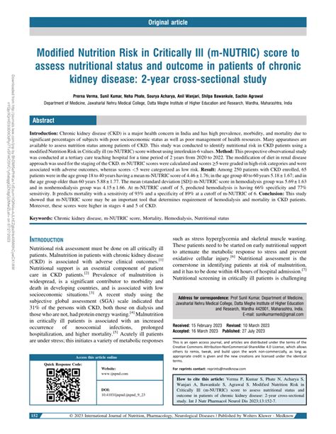Pdf Modified Nutrition Risk In Critically Ill M Nutric Score To Assess Nutritional Status