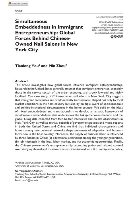 Pdf Simultaneous Embeddedness In Immigrant Entrepreneurship Global