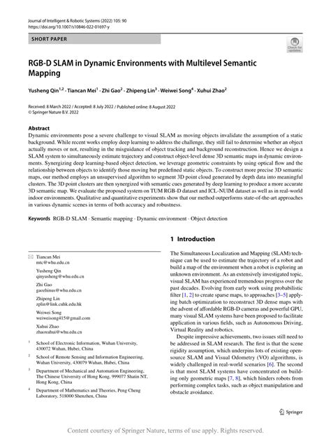 Rgb D Slam In Dynamic Environments With Multilevel Semantic Mapping