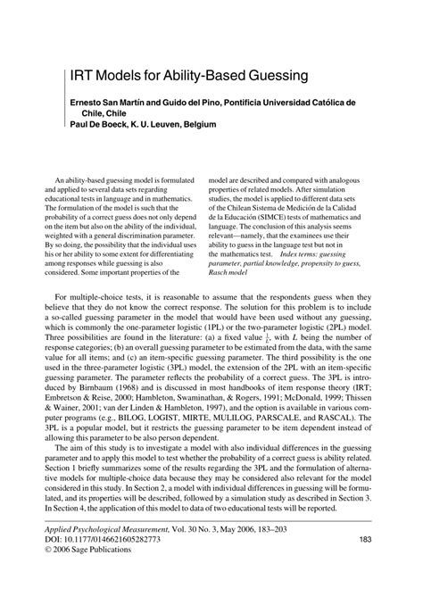 Pdf Irt Models For Ability Based Guessing