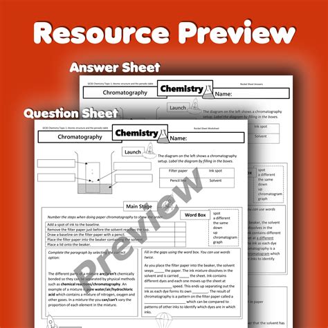 Chromatography Home Learning Worksheet Gcse Teaching Resources