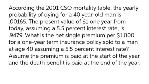 Answered According The 2001 Cso Mortality Table Bartleby