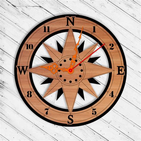 Compass Wall Clock Template Laser Cut Dxf Glowforge Svg Cnc Router
