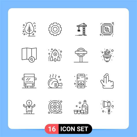 Outline Pack Of 16 Universal Symbols Of Processing Chip Universal