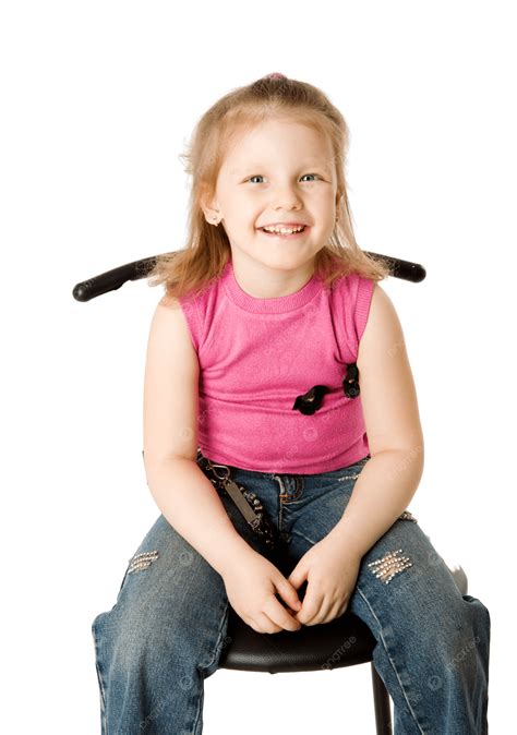 Girl Sitting On Chair Healthy White Cheerful Confidence Isolated