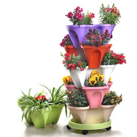 Plastic Stackable Pots Garden Pp Vertical Planter Garden Strawberry Stackable Flower Pots