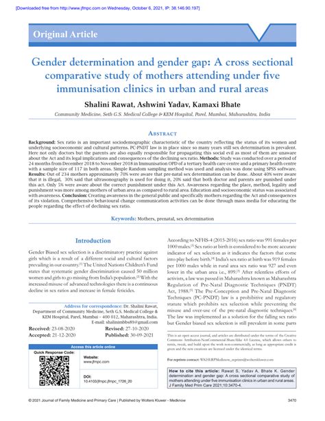 PDF Gender Determination And Gender Gap A Cross Sectional Comparative Study Of Mothers