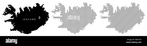 Iceland Detailed Silhouette Map Dotted Pattern And Slanted Parallel Lines Pattern Icelandic
