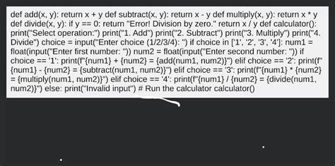 Def Addx Y Return X Y Def Subtractx Y Return X Y Def Multiply