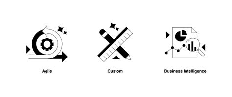 애자일 개발 맞춤형 솔루션 비즈니스 인텔리전스 아이콘 Agile Custom And Business Intelligence 솔루션 벡터 편집 가능한 획 및 색상 0명에 대한