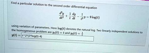 Solved Find A Particular Solution To The Second Order Differential