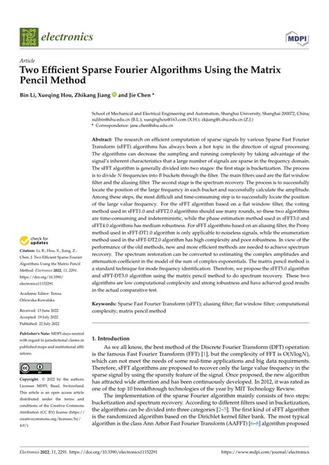 pdf two efficient sparse fourier algorithms using the matrix pencil