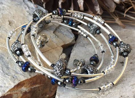 Coil Bracelet Wrap Bracelet Memory Wire Bracelet Bead Silver Bracelets Simple Silver