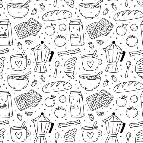 Premium Vector Cute Seamless Pattern With Breakfast Food Coffee Milk