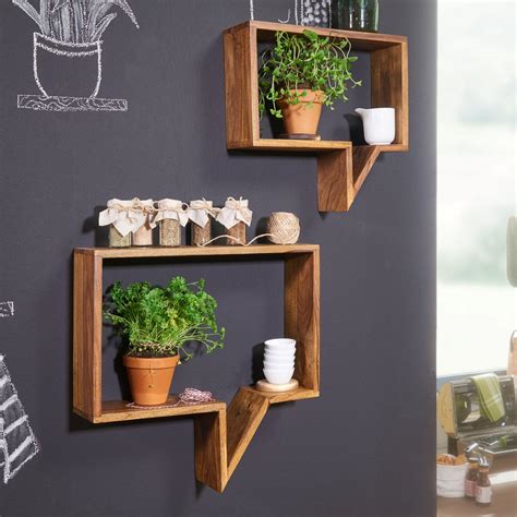 2er Set Wandregale Massivholz Sheesham Regal Wand Wandboard Cubes Neu