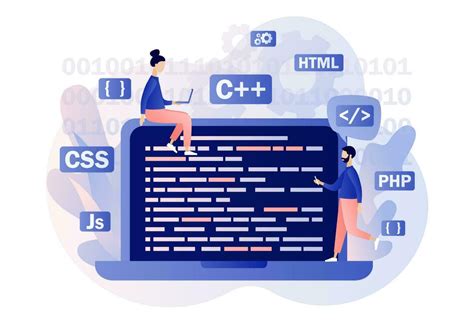 Tiny People Programmer Or Developer Create Code Programming Language