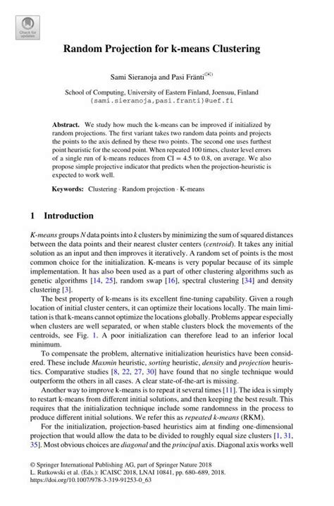 Pdf Random Projection For K Means Clusteringcsueffisipupub