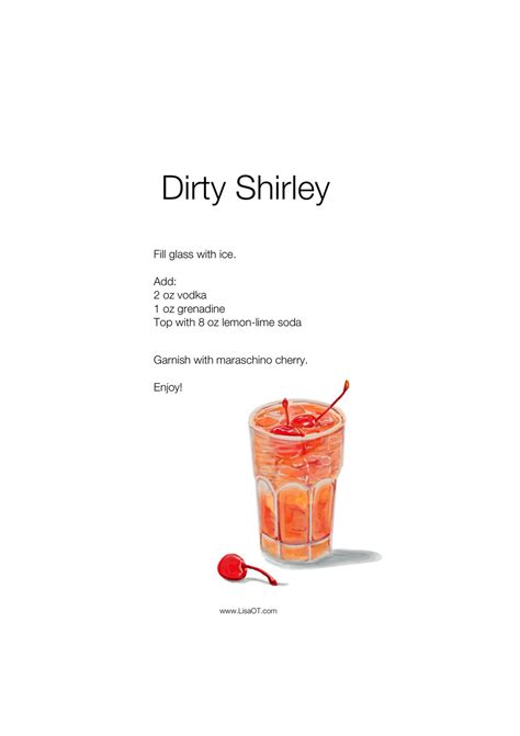 Dirty Shirley Cocktail Modern Recipe Card Digital Illustration Etsy