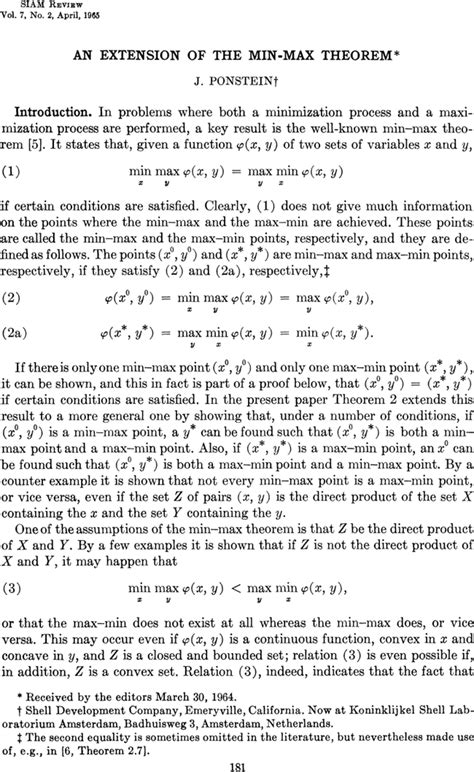 An Extension Of The Min Max Theorem Siam Review