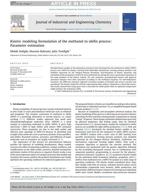 Pdf Kinetic Modeling Formulation Of The Methanol To Olefin Process Parameter Estimation