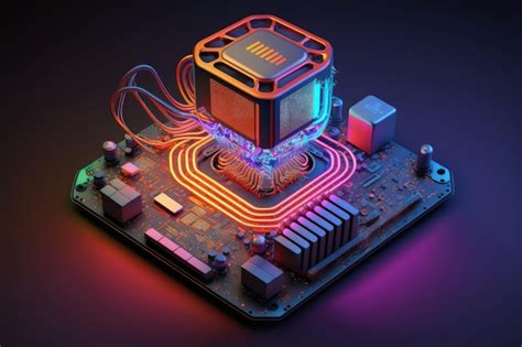 Premium Ai Image Circuit Board With Processor In Neon Lights Colors Generative Ai