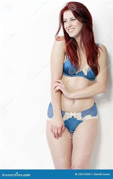 Smiling Woman In Blue Underwear Stock Image Image Of Adult Underwear