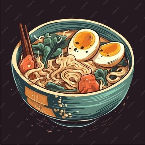 Premium Vector A Drawing Of A Bowl Of Ramen With Two Eggs On It