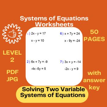 Systems Of Equations Worksheets Solving Two Variable Systems Pre Algebra