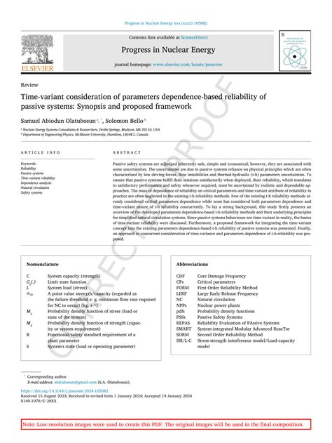 Pdf Time Variant Consideration Of Parameters Dependence Based Reliability Of Passive Systems