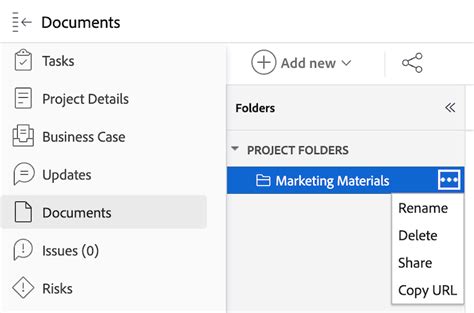 문서 폴더에 링크 복사 및 공유 Adobe Workfront