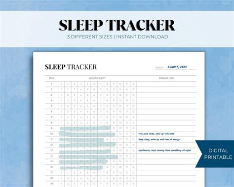 Sleep Tracker Template Sleep Quality Tracker Sleep Hour Chart Etsy
