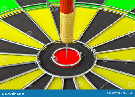 Close Up Red Dart Arrow On Center Of Dartboard Stock Illustration Illustration Of Board Point