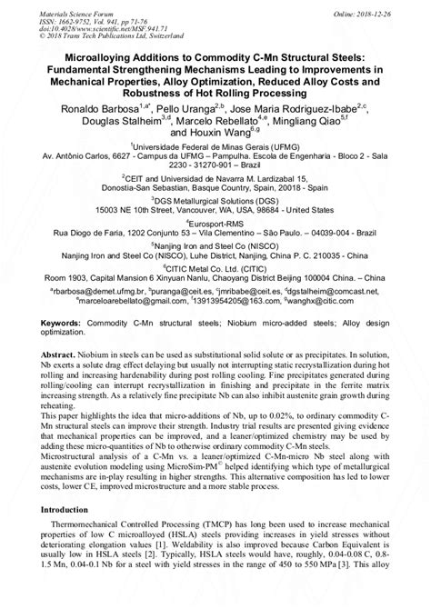 Microalloying Additions To Commodity C Mn Structural Steels Fundamental Strengthening