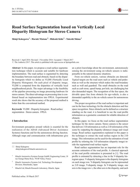 Pdf Road Surface Segmentation Based On Vertically Local Disparity Histogram For Stereo Camera