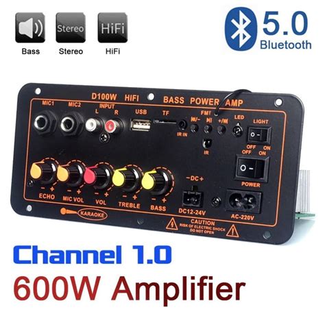 600w Bluetooth 5 0 Audio Amplifier Board D300 Dual Microphone Subwoofer Amplifier Module Dc12v