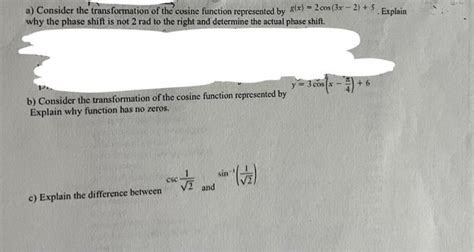 Solved A Consider The Transformation Of The Cosine Function