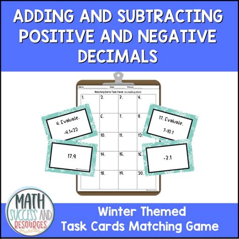 Adding And Subtracting Positive And Negative Decimals Winter Matching Game