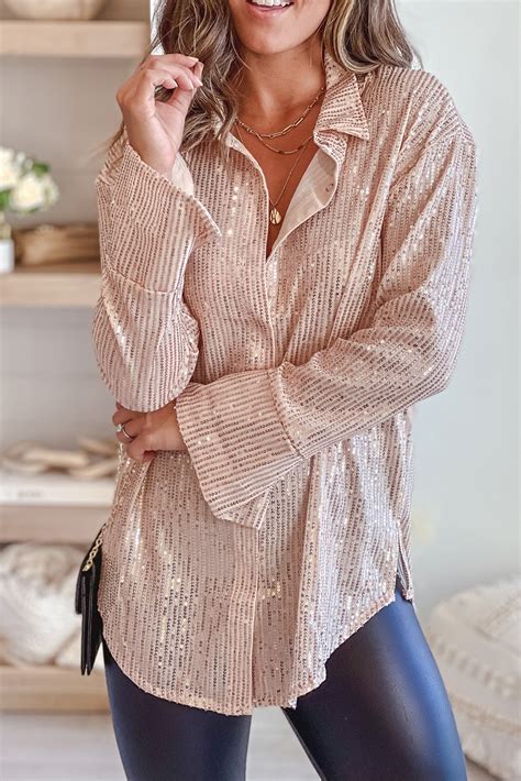 Rose Gold Sequin Long Sleeve Top Cute Tops Saved By The Dress