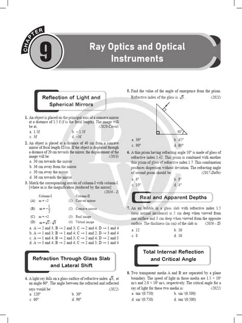 Ray Optics And Optical Instruments Pyq Solution Pdf Optics Refraction