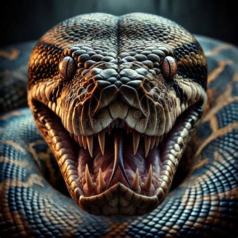 Intense Portrait Of An Angry Python Staring At The Camera With Sharp