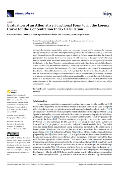 Pdf Evaluation Of An Alternative Functional Form To Fit The Lorenz Curve For The Concentration