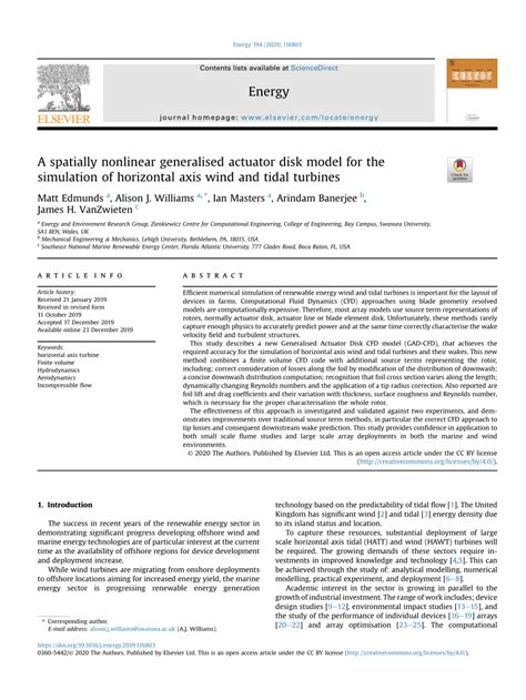 Pdf A Spatially Nonlinear Generalised Actuator Disk Model For The Simulation Of Horizontal