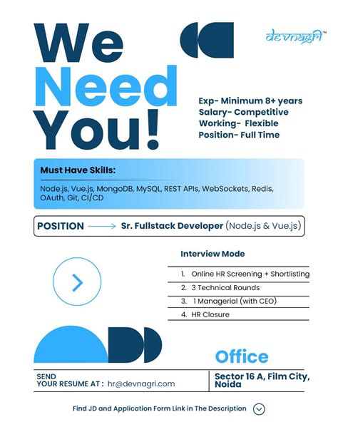 we are hiring position sr full stack developer node js and vue js job… devnagri ai