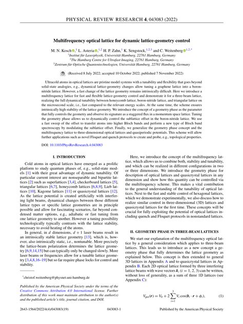 Pdf Multifrequency Optical Lattice For Dynamic Lattice Geometry Control