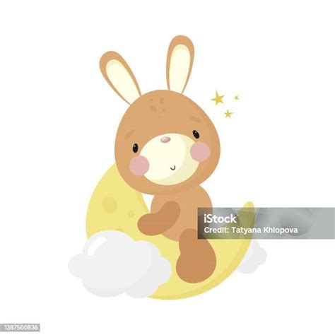달에 귀여운 토끼 만화 스타일 벡터 그림입니다 어린이 물건 카드 포스터 배너 어린이 책 팩인쇄 옷 직물 벽지 섬유 또는 요리에 인쇄 달 하늘에 대한 스톡 벡터 아트 및 기타